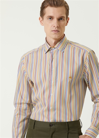 Etro Erkek Sarı İtalyan Yaka Çizgi Desenli Gömlek 42 IT