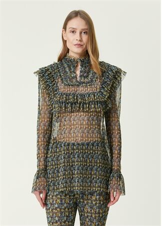 Philosophy di Lorenzo Serafini Kadın Mavi Dik Yaka Çiçekli Fırfırlı Tül Bluz 40 IT Philosophy di Lorenzo Serafini Kadın Mavi Dik Yaka Çiçekli Fırfırlı Tül Bluz 40 IT