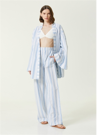 Sugen Berry Mavi Beyaz Çizgili Kimono Seti Eu Sugen Berry Mavi Beyaz Çizgili Kimono Seti Eu