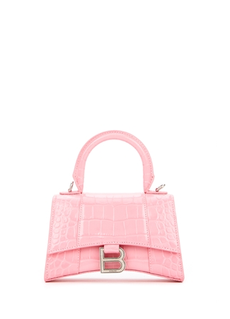 Balenciaga Kadın Hourglass Pembe Krokodilli Deri Omuz Çantası Eu