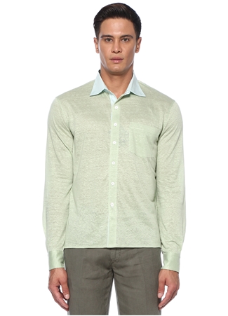 Caruso Erkek Yeşil Açık Yaka Keten Gömlek S US Caruso Erkek Yeşil Açık Yaka Keten Gömlek S US