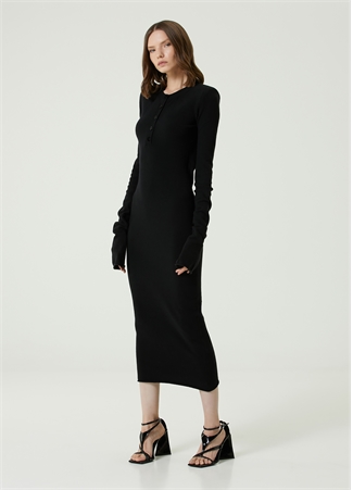 The Attico Kadın Siyah Sırt Detaylı Midi Yün Elbise 42 IT