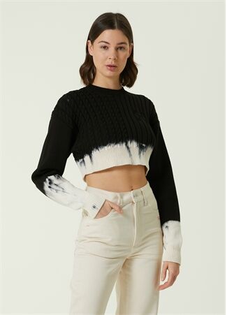 Off-White Kadın Siyah Beyaz Örgü Dokulu Cropped Kazak 42 IT Off-White Kadın Siyah Beyaz Örgü Dokulu Cropped Kazak 42 IT