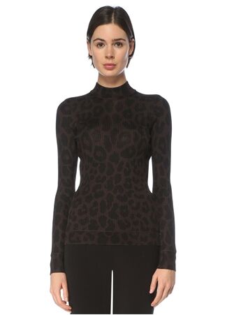 Tom Ford Kadın Kahverengi Dik Yaka Leopar Desenli İpek Kazak M EU