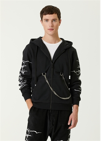 Haculla Erkek Siyah Kapüşonlu Kontrast Figür Desenli Sweatshirt S EU