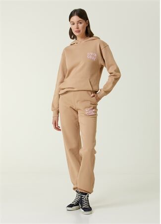 Livincool Kadın Bej Logo Baskılı Eşofman Altı Kahverengi S EU