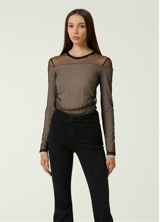 Helmut Lang Kadın Siyah Uzun Kol Tül Bluz XS EU