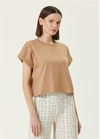 Balmain Kadın Bej Bisiklet Yaka T-shirt S EU