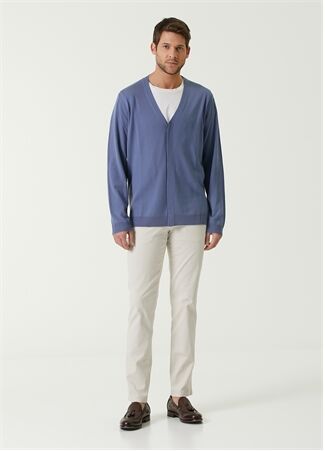 Pal Zileri Erkek Mavi V Yaka Yün Triko Hırka 52 IT