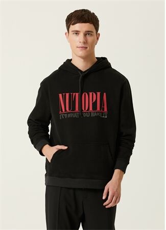 Allsaints Erkek Ninety Siyah Kapüşonlu Baskılı Sweatshirt XS EU