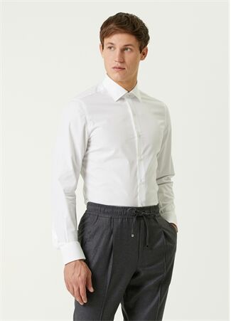 Isaia Erkek Beyaz Modern Yaka Gömlek 39 EU