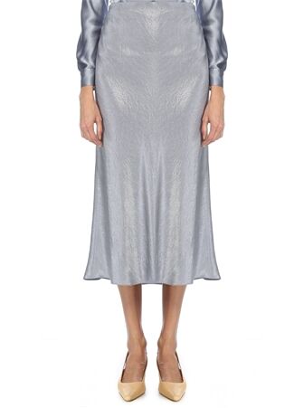 Vince Kadın Gri Yırtmaç Detaylı Midi Saten Etek XS EU