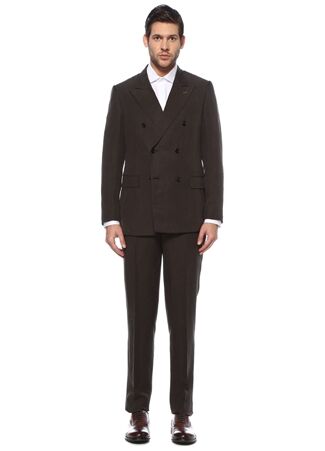 Pal Zileri Erkek Kahverengi Kruvaze Yaka Keten Takım Elbise 50 IT