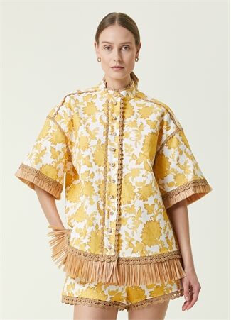 Zimmermann Kadın Sarı Hakim Yaka Çiçekli Püsküllü Gömlek 0 US