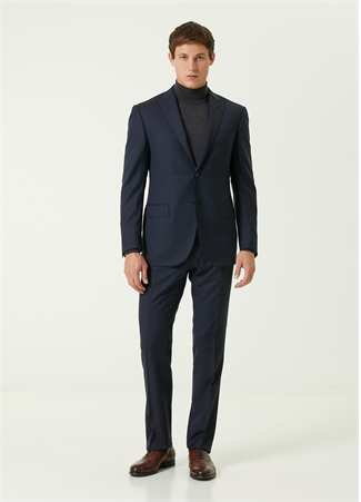 Corneliani Erkek Mavi Çizgi Desenli Yün Takım Elbise Lacivert 52 IT Corneliani Erkek Mavi Çizgi Desenli Yün Takım Elbise Lacivert 52 IT