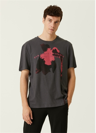 Allsaints Erkek Floras Antrasit Nakış Detaylı Keten T-shirt Gri XS EU