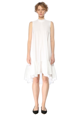 Red Valentino Kadın Beyaz Dik Yaka Asimetrik Midi Tafta Elbise 40 IT