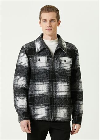 Beymen Club Erkek Siyah Gri Kapitone Dikişli Ekoseli Dış Gömlek S