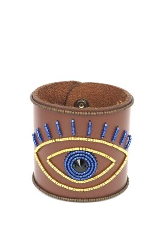 Beadberry Kadın Taba Göz Detaylı Deri Bileklik S/M