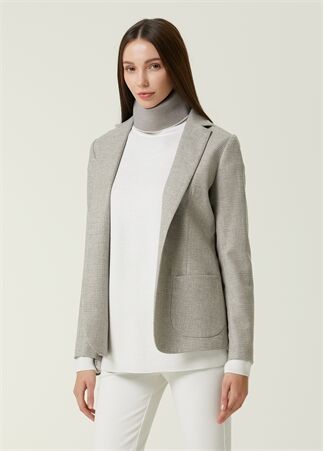 Kiton Kadın Gri Dik Yaka Ekoseli Yün Ceket 40 IT