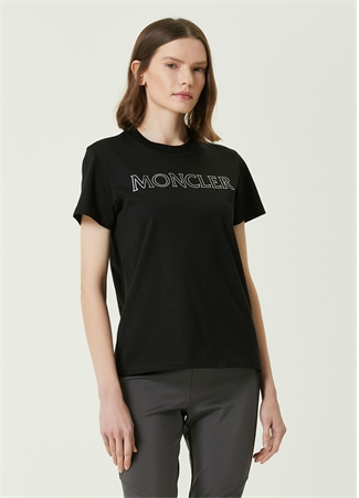 Moncler Kadın Siyah Bisiklet Yaka Logolu T-shirt XS EU