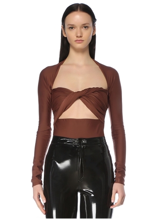 Cup of Stars Kadın Bronco Kahverengi Dekolteli Uzun Kol Body Pembe 38 EU