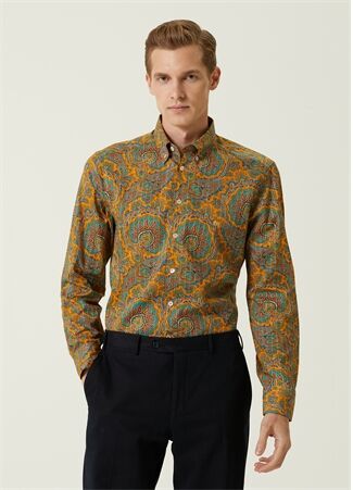 Etro Erkek Sarı Şal Desenli Gömlek 38 IT