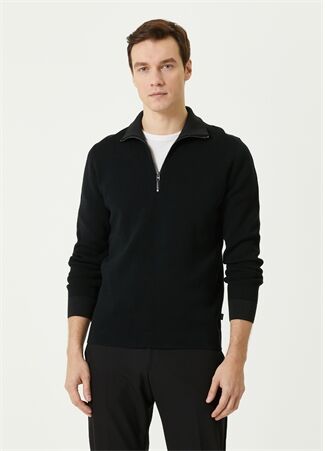 Boss Erkek Siyah Yakası Fermuarlı Kazak S EU