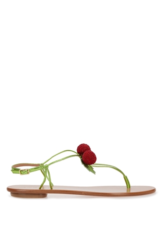 Aquazzura Kadın Very Fragolina Boncuk İşlemeli Deri Sandalet Sarı 36 EU