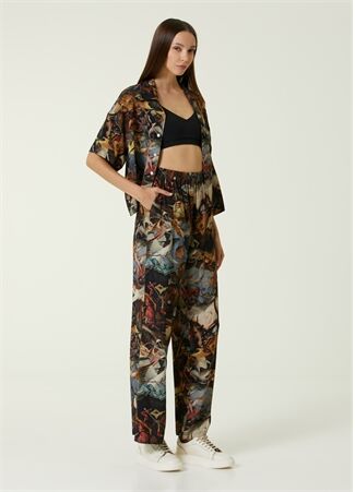 Agaleevic Kadın Desenli Bol Paça Pantolon L/XL EU