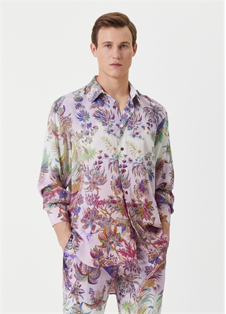 Etro Erkek Mor Çiçek Desenli İpek Gömlek 39 It