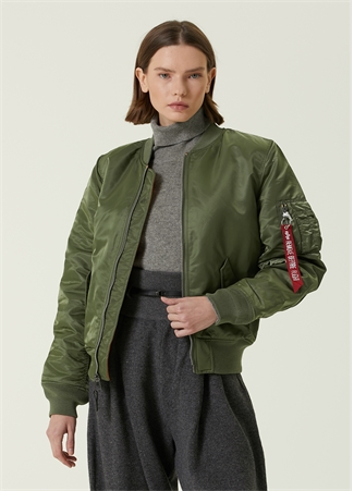 Alpha Industries Kadın Haki Turuncu Çift Taraflı Bomber Mont XS EU