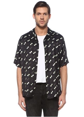 Allsaints Erkek Corey Siyah Gözlük Desenli Kısa Kol Gömlek S EU