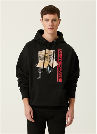 Wasted Erkek Siyah Kapüşonlu Figür Baskılı Logolu Sweatshirt S EU