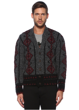 Etro Erkek Gri V Yaka Etnik Desen Jakarlı Yün Hırka S EU