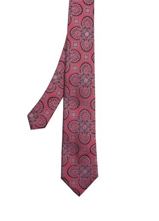 Canali Erkek Kırmızı Geometrik Desenli İpek Kravat EU