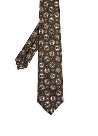 Isaia Erkek Kahverengi Geometrik Desenli İpek Kravat EU
