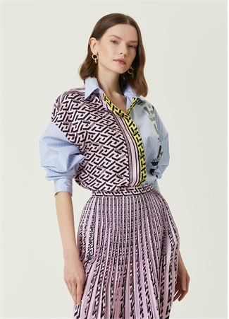 Versace Kadın Mavi Çizgili Logo Motifli İpek Gömlek 42 IT Versace Kadın Mavi Çizgili Logo Motifli İpek Gömlek 42 IT