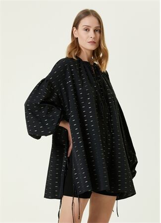 Academia Kadın Siyah Jakarlı Önü Bağcıklı Tunik 34-36 EU