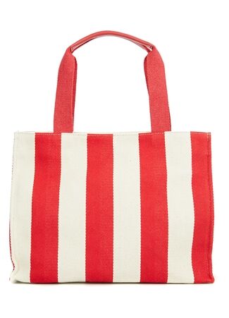 Beymen Kadın Kırmızı Beyaz Çizgili Kanvas Alışveriş Çantası EU