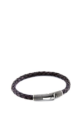 Kayra Khan Erkek Kahverengi Örgü Dokulu Gümüş Rengi Bileklik L EU