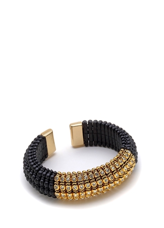 Mon Reve Kadın Bracella Kelepçe Formlu Altın Rengi Kaplama Bileklik Siyah EU Mon Reve Kadın Bracella Kelepçe Formlu Altın Rengi Kaplama Bileklik Siyah EU