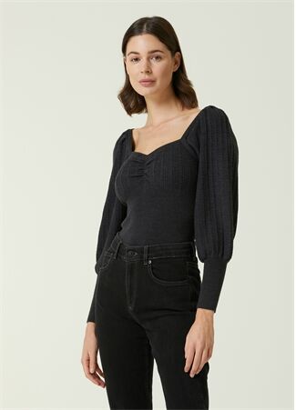 Sandro Kadın Antrasit Kalp Yaka Balon Kol Kazak Siyah 0 US Sandro Kadın Antrasit Kalp Yaka Balon Kol Kazak Siyah 0 US