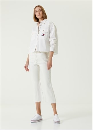 Tommy Jeans Kadın Beyaz Balon Kol Crop Gömlek L EU Tommy Jeans Kadın Beyaz Balon Kol Crop Gömlek L EU