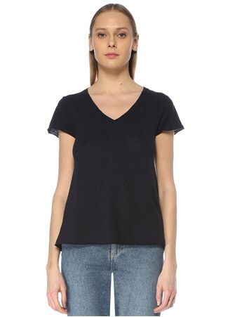American Vintage Kadın Siyah V Yaka T-shirt Lacivert M EU