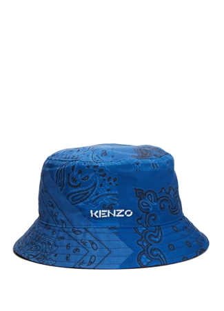 Kenzo Erkek Mavi Şal Desenli Logo Baskılı Bucket Şapka M Eu