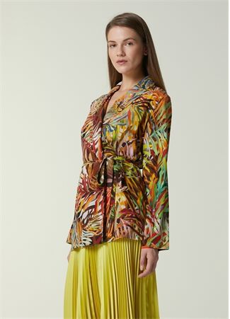 Beymen Club Kadın Şal Yaka Tropikal Desenli Kuşaklı İpek Ceket 36