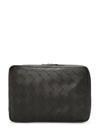 Bottega Veneta Erkek Siyah Örgü Dokulu Deri Tıraş Çantası EU