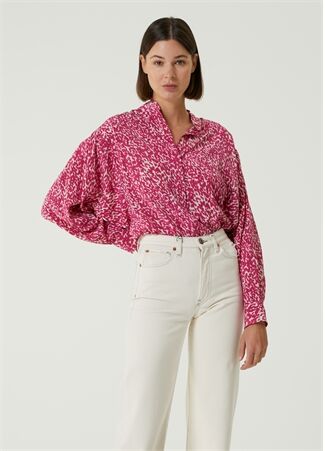 Isabel Marant Kadın Şeftali Dik Yaka Desenli İpek Gömlek Pembe 38 FR