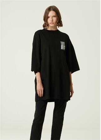 Balenciaga Kadın Oversize Siyah Logolu T-shirt S EU